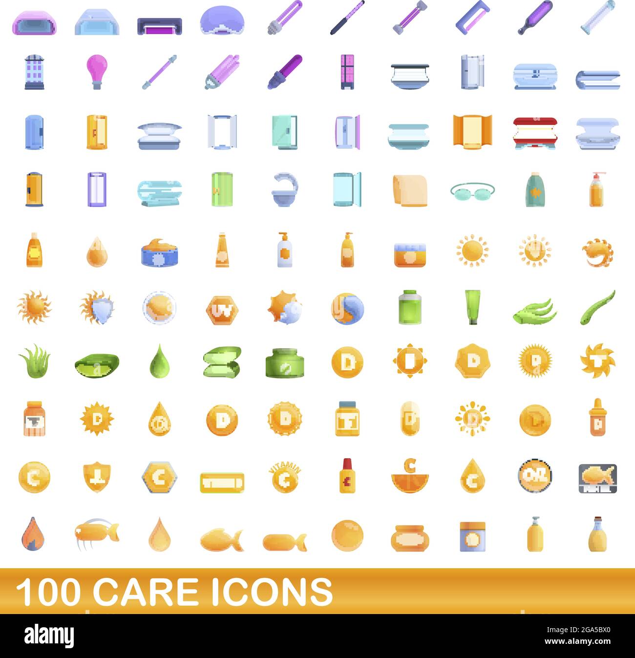 100 care icons set. Cartoon illustration of 100 care icons vector set ...