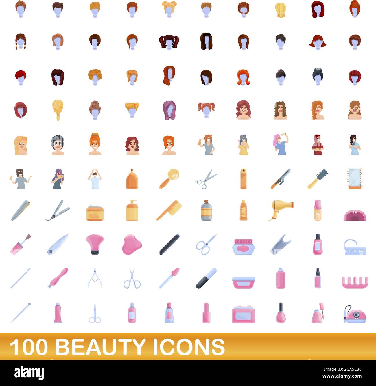 100 beauty icons set. Cartoon illustration of 100 beauty icons vector ...