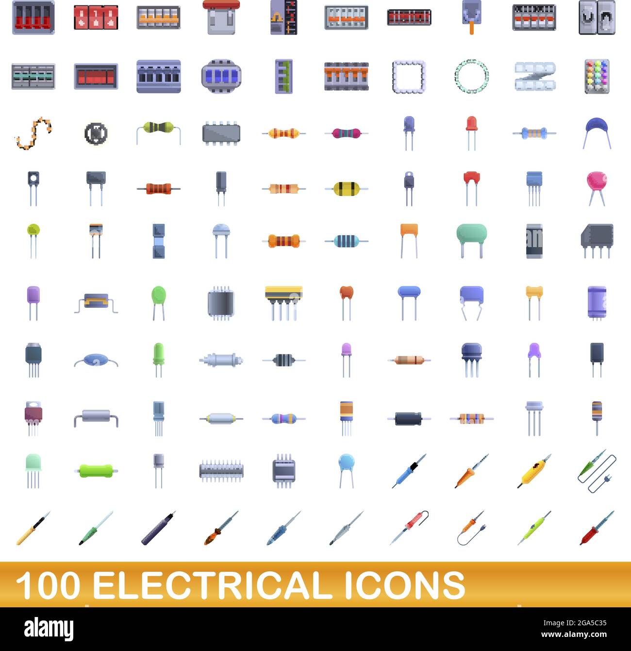 100 electrical icons set. Cartoon illustration of 100 electrical icons ...