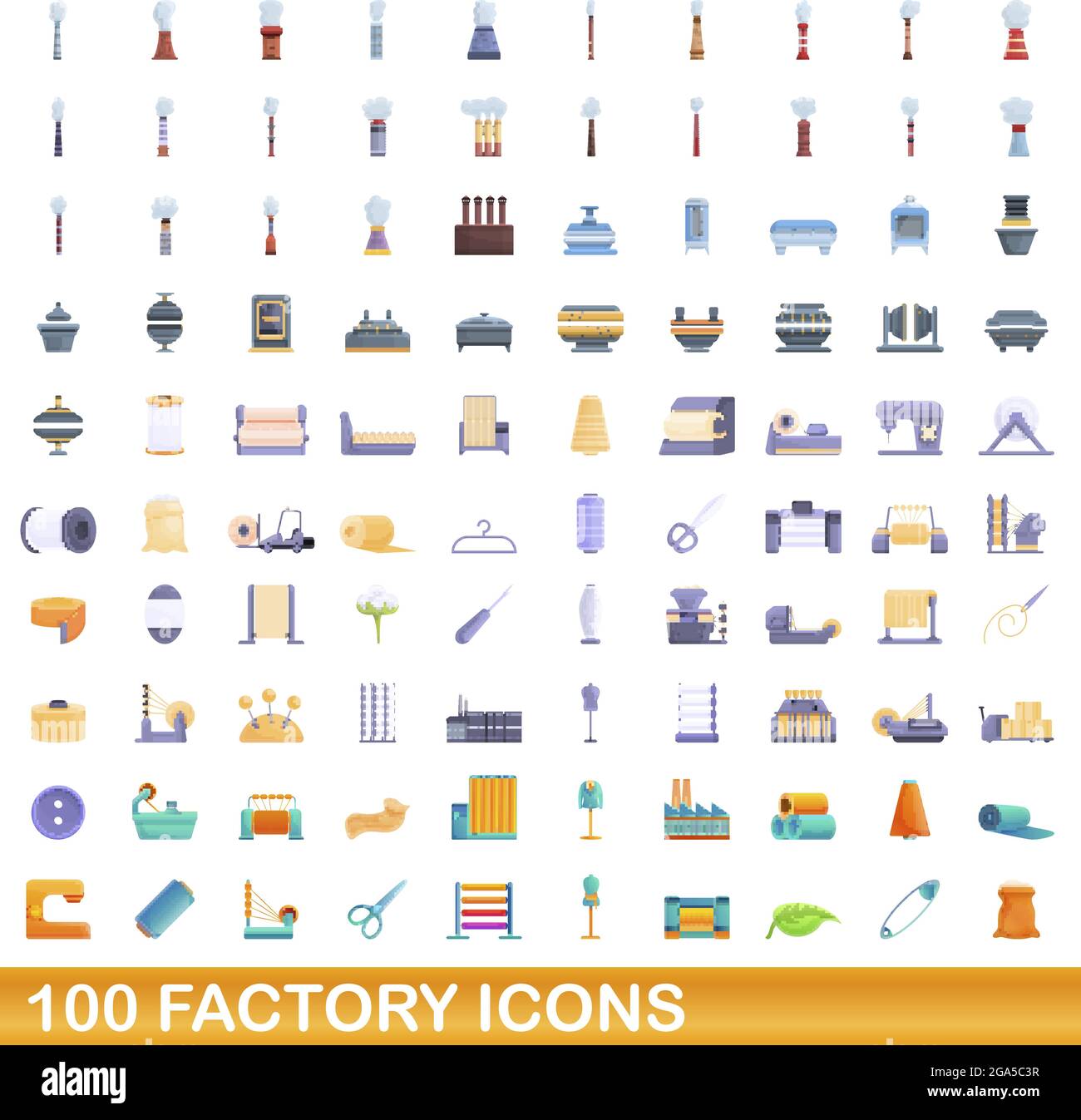 100 factory icons set. Cartoon illustration of 100 factory icons vector ...