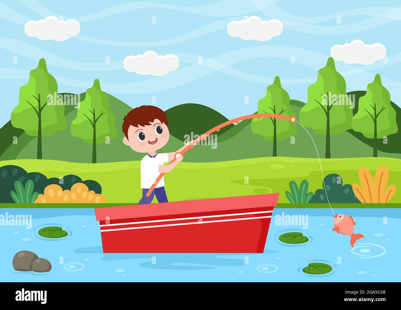 Children Fishing Fish By The River While Enjoying Quality Time At ...