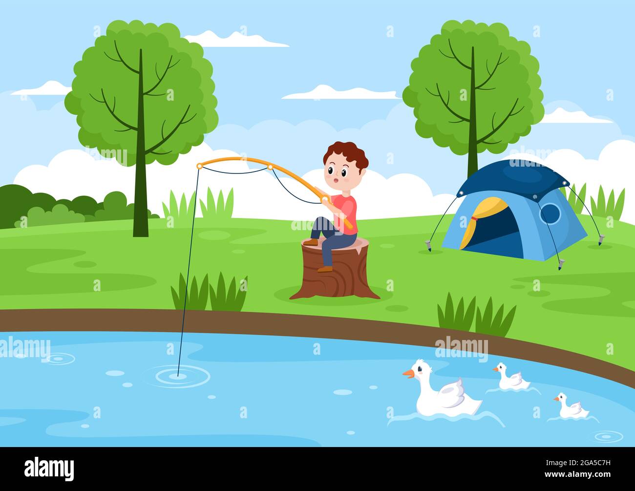 Children Fishing Fish By The River While Enjoying Quality Time At ...