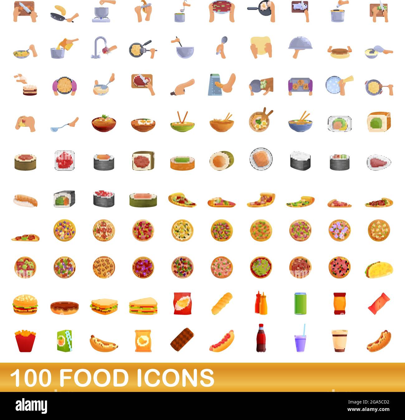 100 food icons set. Cartoon illustration of 100 food icons vector set ...