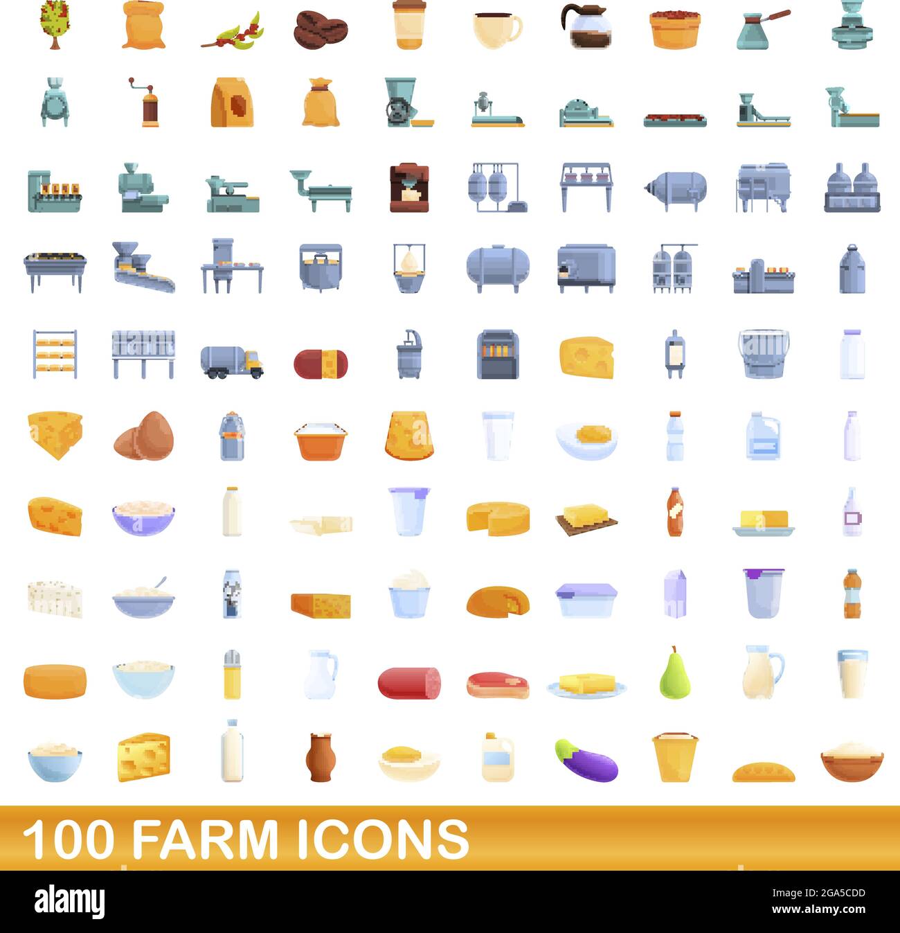 100 farm icons set. Cartoon illustration of 100 farm icons vector set ...