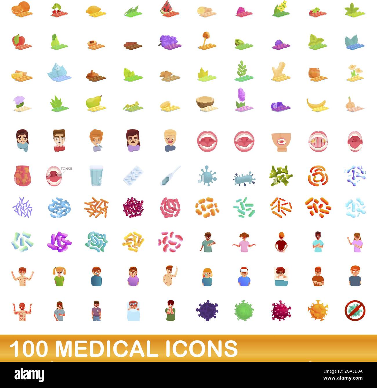 100 medical icons set. Cartoon illustration of 100 medical icons vector ...