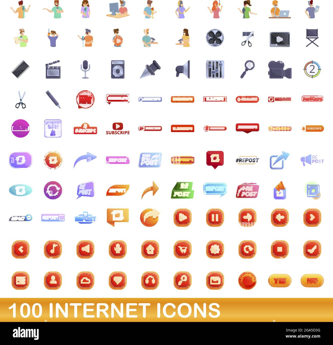 100 internet icons set. Cartoon illustration of 100 internet icons ...