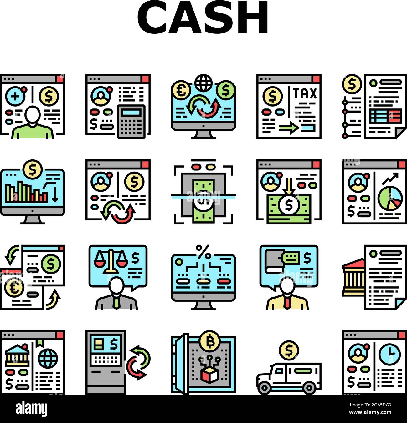 Cash Services Bank Collection Icons Set Vector Stock Vector Image & Art ...