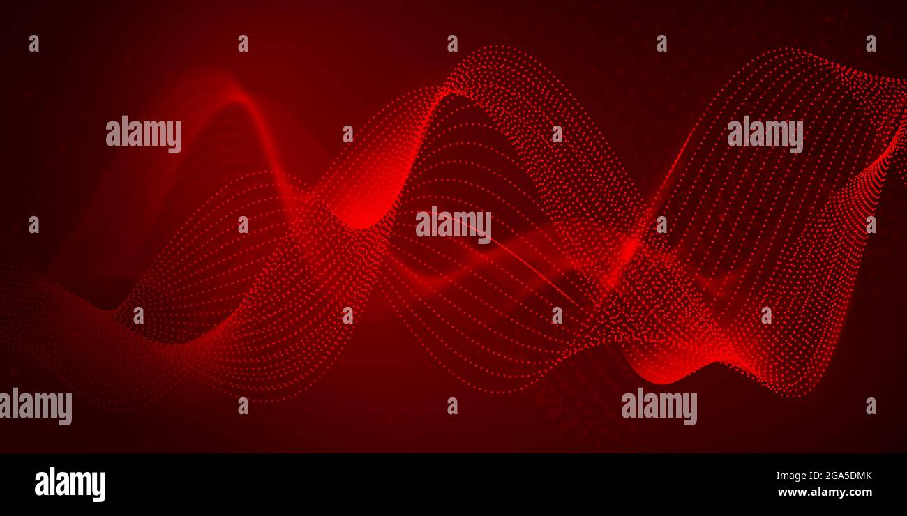 Red waving glowing particles loop style background in modern gradient ...