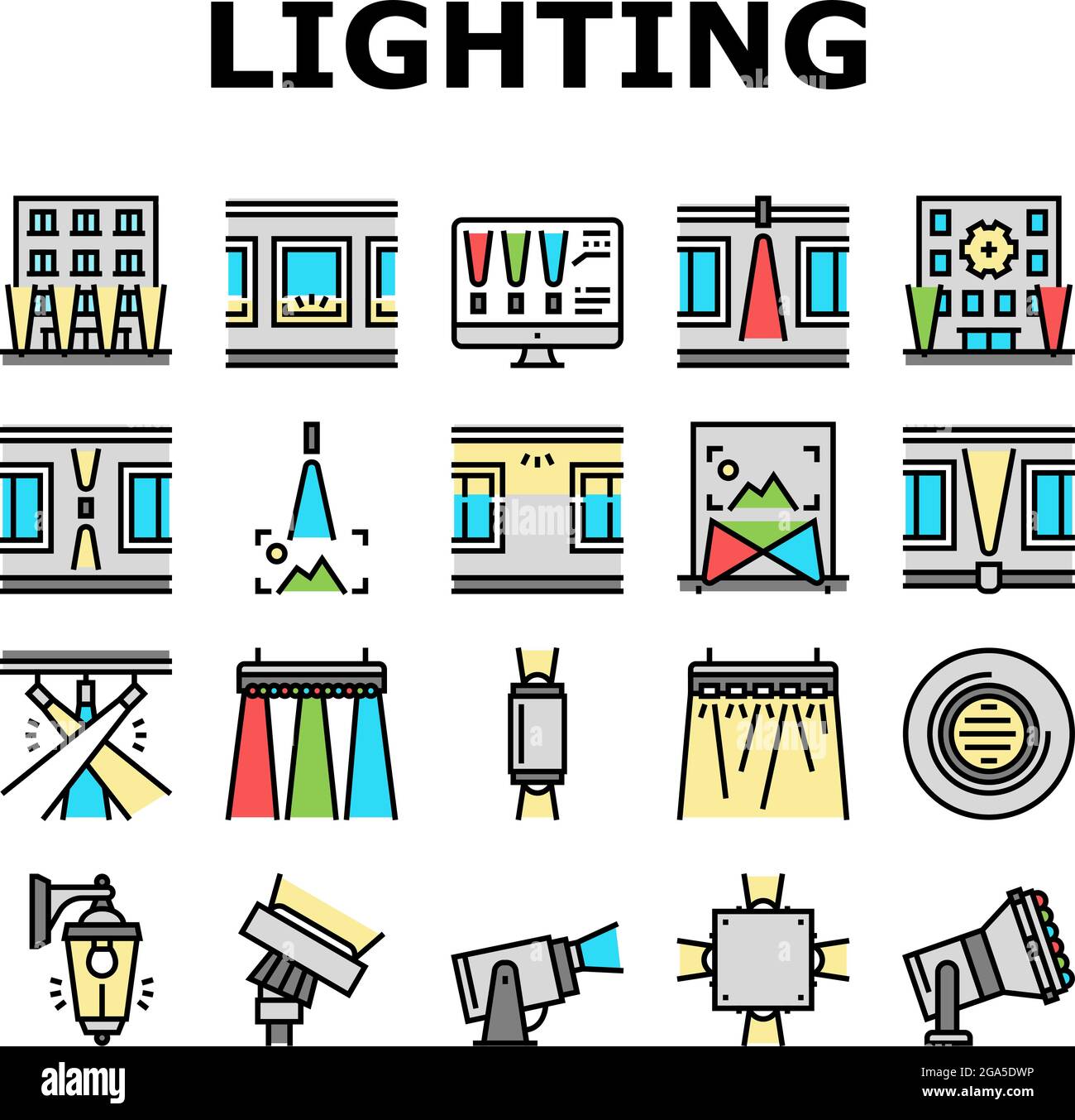 Facade Lighting Tool Collection Icons Set Vector Stock Vector Image ...