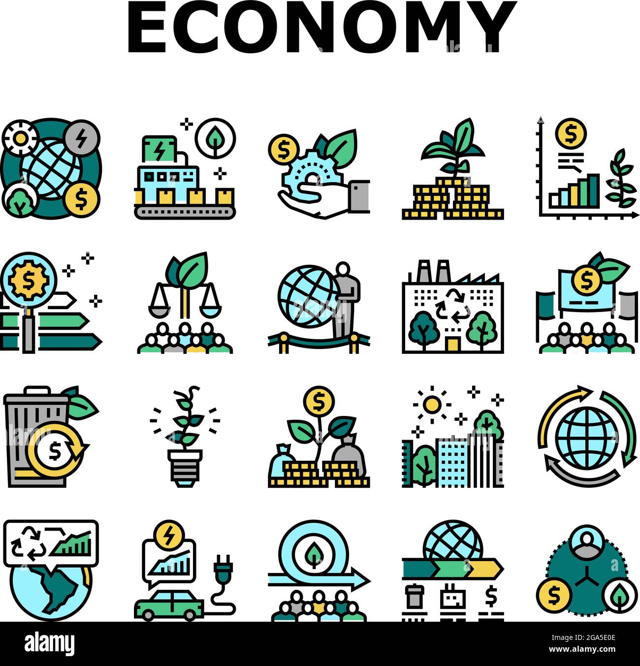Green Economy Industry Collection Icons Set Vector Stock Vector Image ...