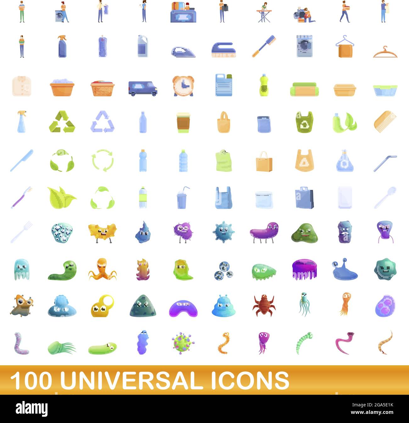 100 universal icons set. Cartoon illustration of 100 universal icons ...