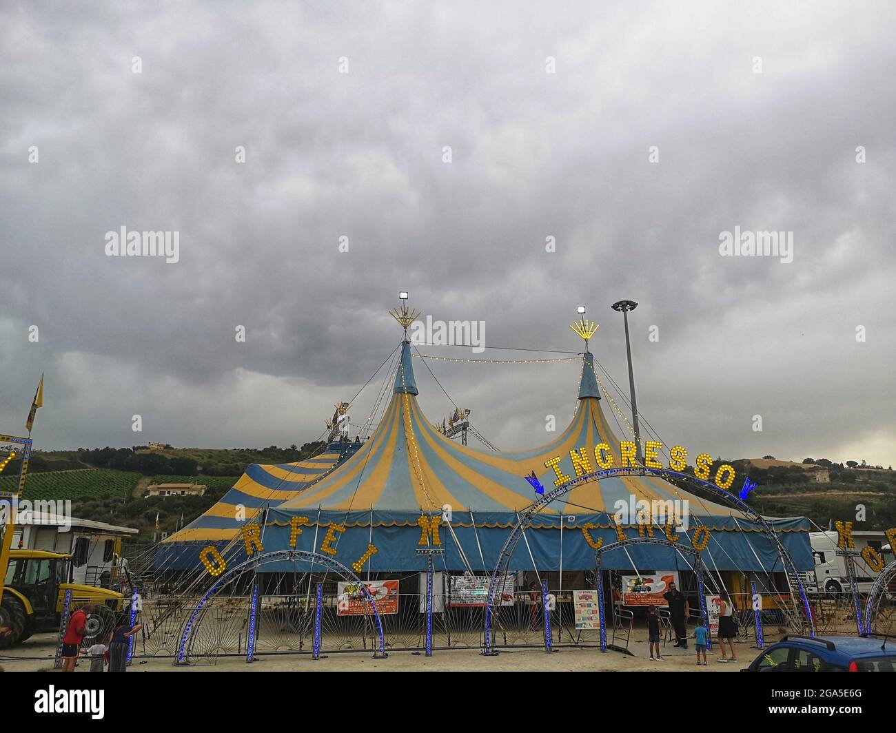 SILVI MARINA, ITALY - Jul 17, 2021: The Orfei circus tent set up in a ...
