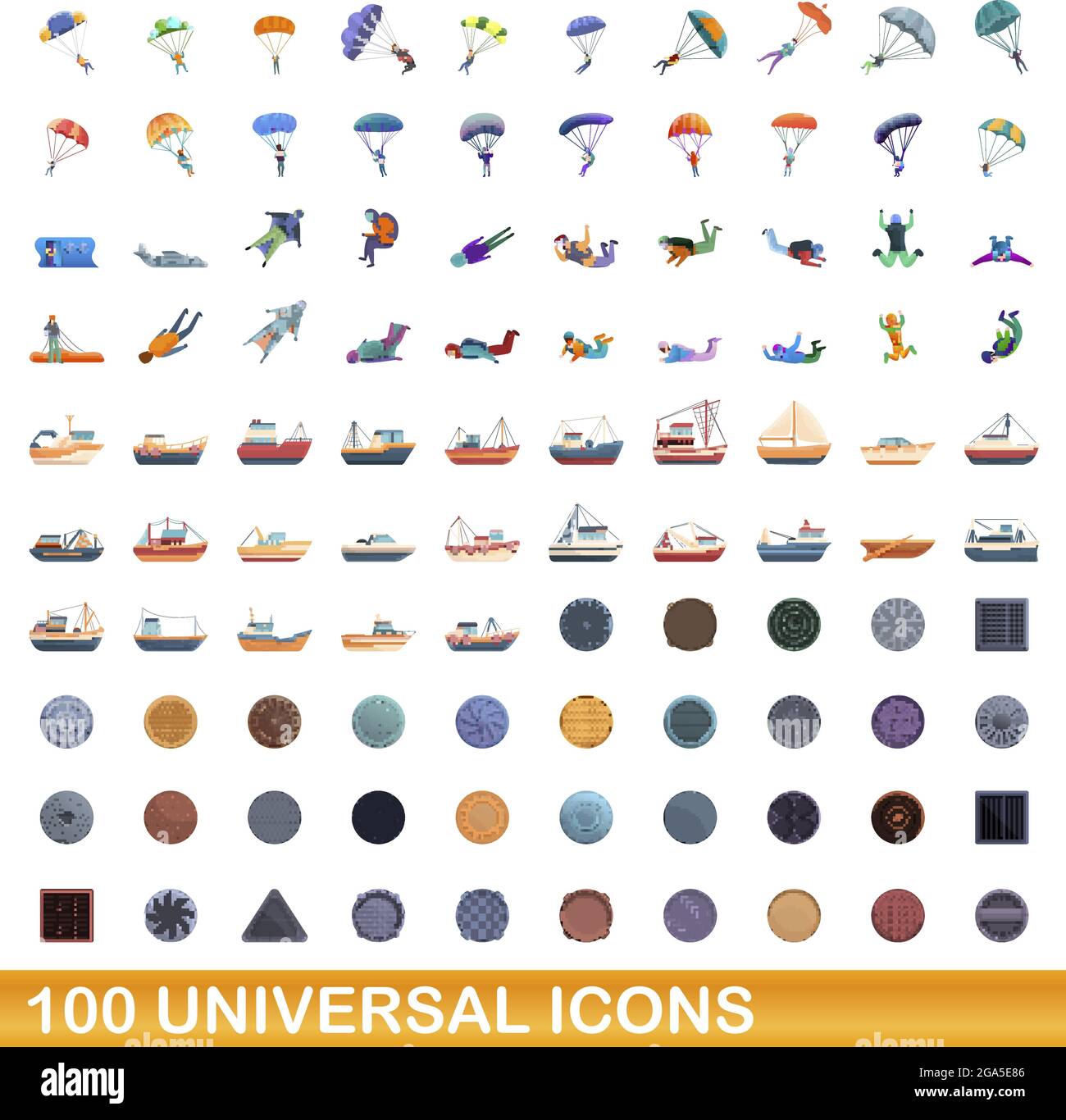 100 universal icons set. Cartoon illustration of 100 universal icons ...
