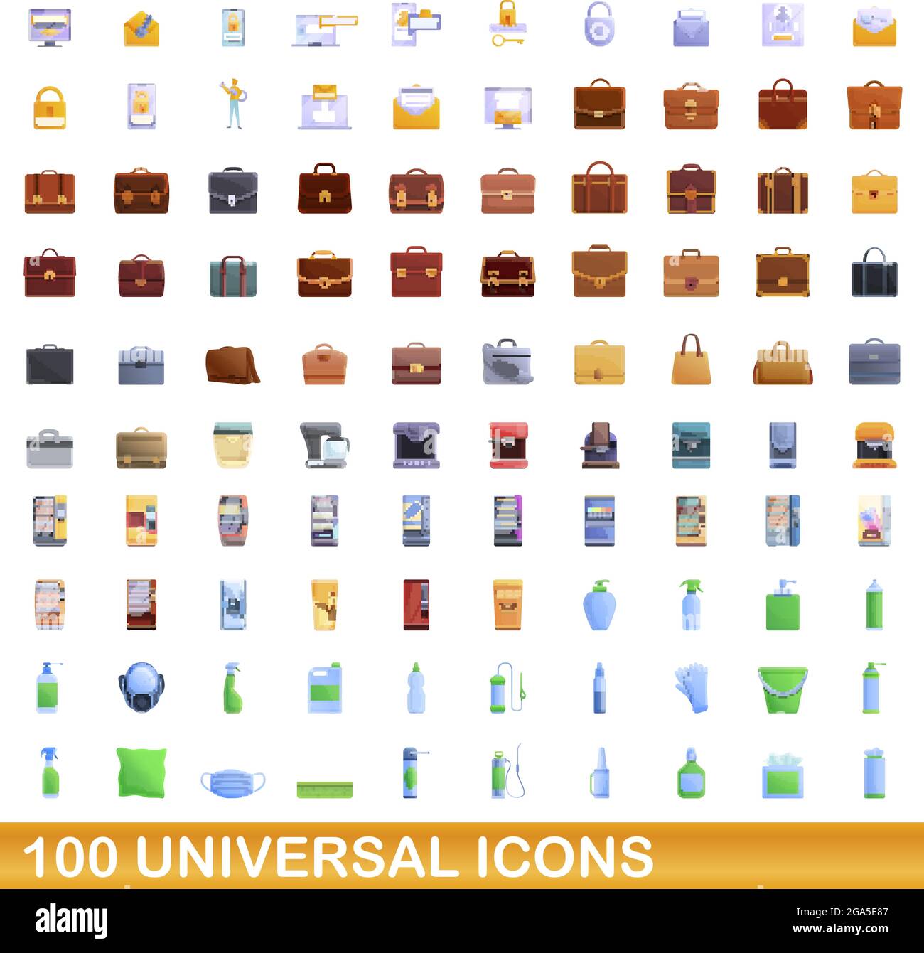 100 universal icons set. Cartoon illustration of 100 universal icons ...