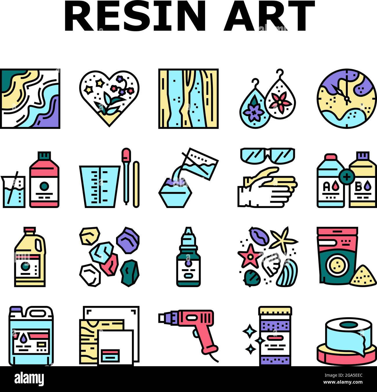 Resin Art Creation Collection Icons Set Vector Stock Vector Image & Art ...
