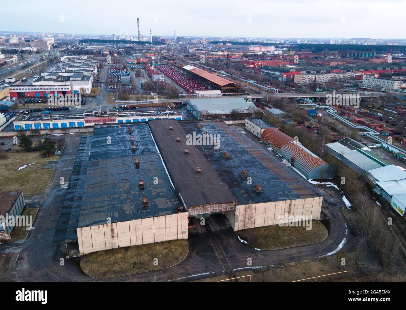 Aerial view of an industrial area and a factory. Heavy industry plant ...