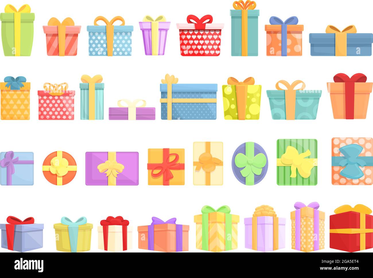 Birthday gift icons set cartoon vector. Present box. Card bow Stock ...
