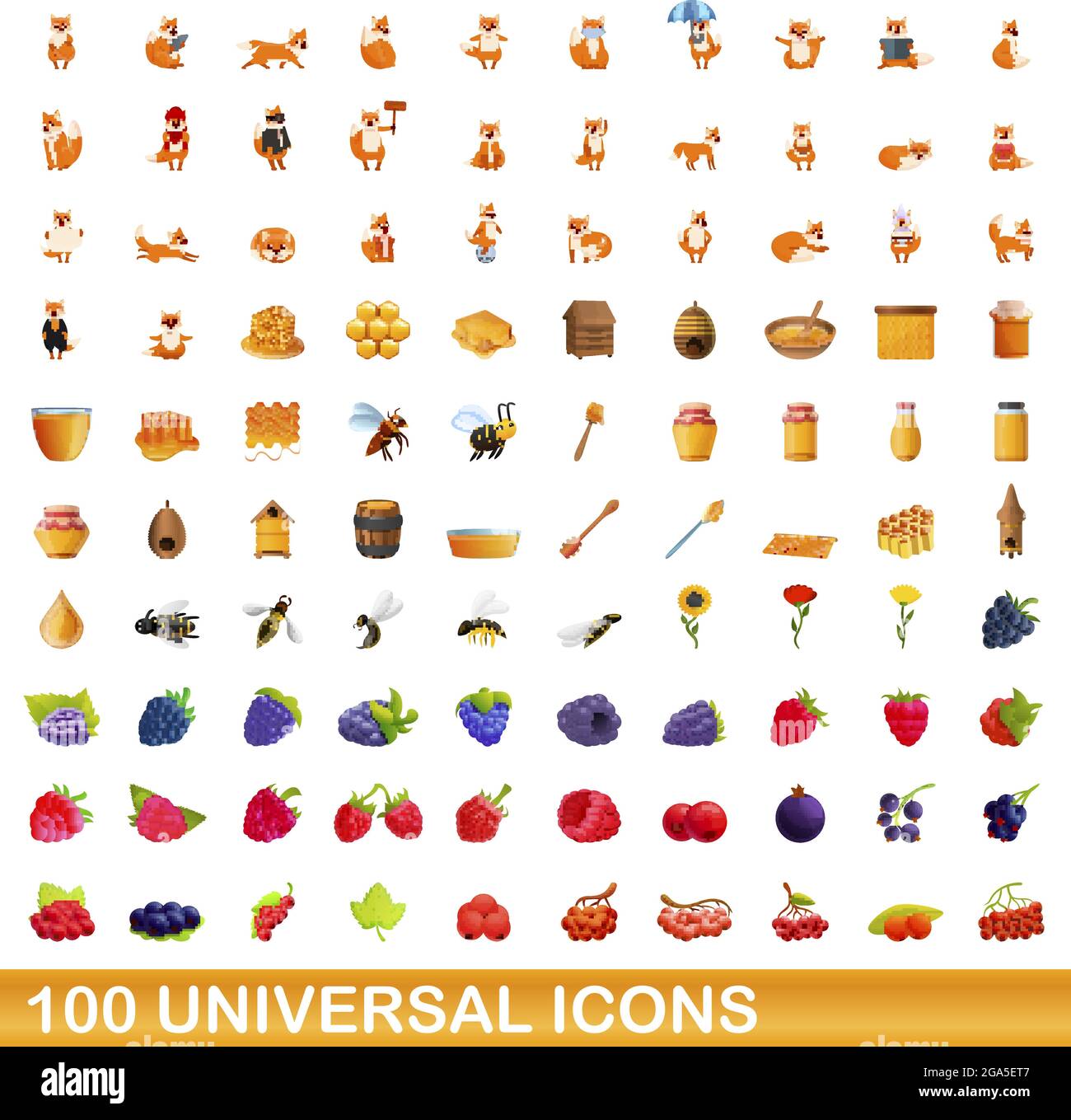 100 universal icons set. Cartoon illustration of 100 universal icons ...