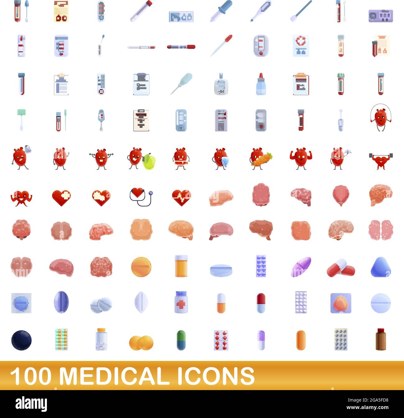 100 medical icons set. Cartoon illustration of 100 medical icons vector ...