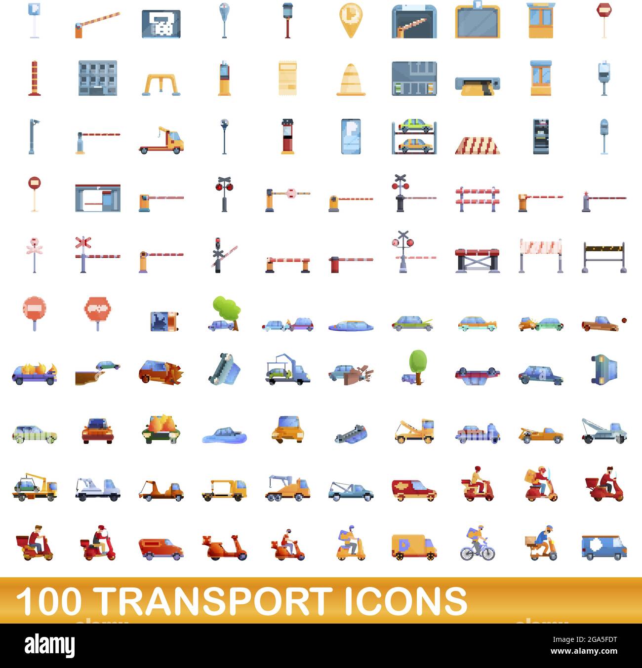 100 transport icons set. Cartoon illustration of 100 transport icons ...