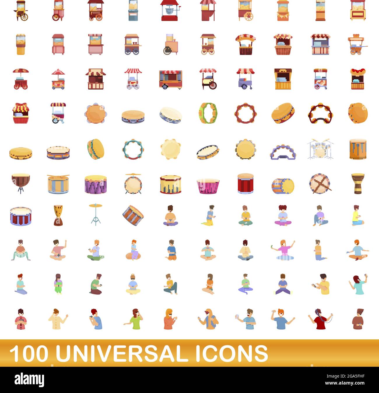 100 universal icons set. Cartoon illustration of 100 universal icons ...
