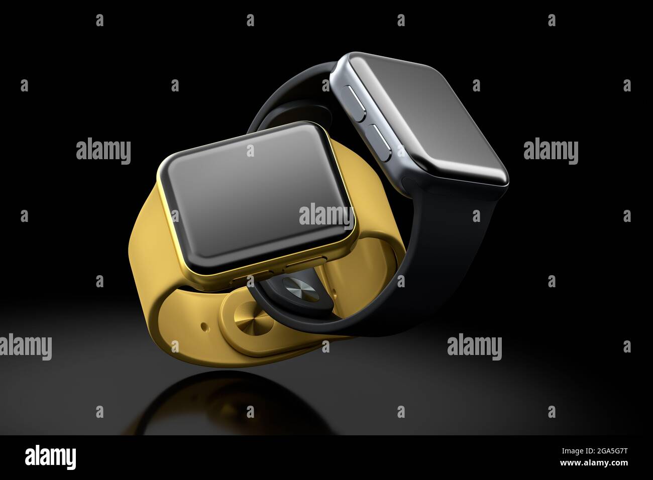 Set of smart watches with colorful straps on black background Stock ...