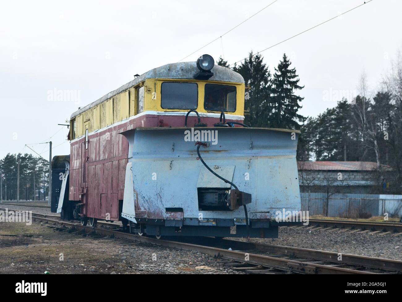 Train for clearing snow on the railway. Snowplow for railroad. Rail ...