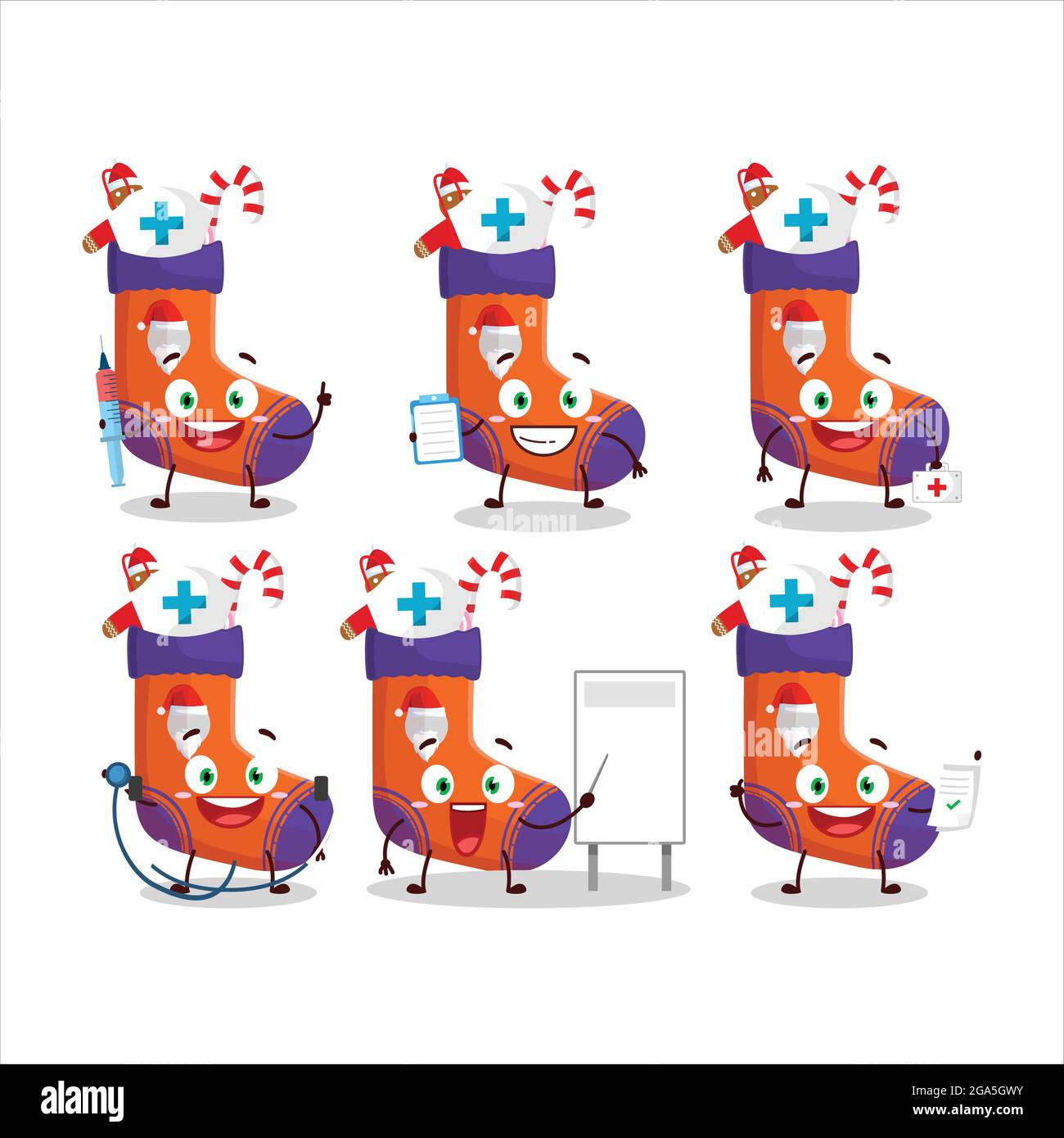 Doctor profession emoticon with christmas socks with gift cartoon ...