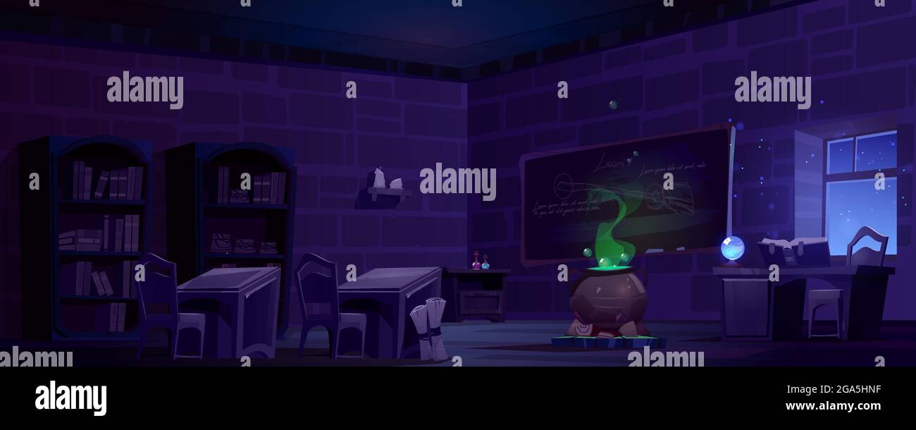 Magic school classroom with cauldron at night Stock Vector Image & Art ...