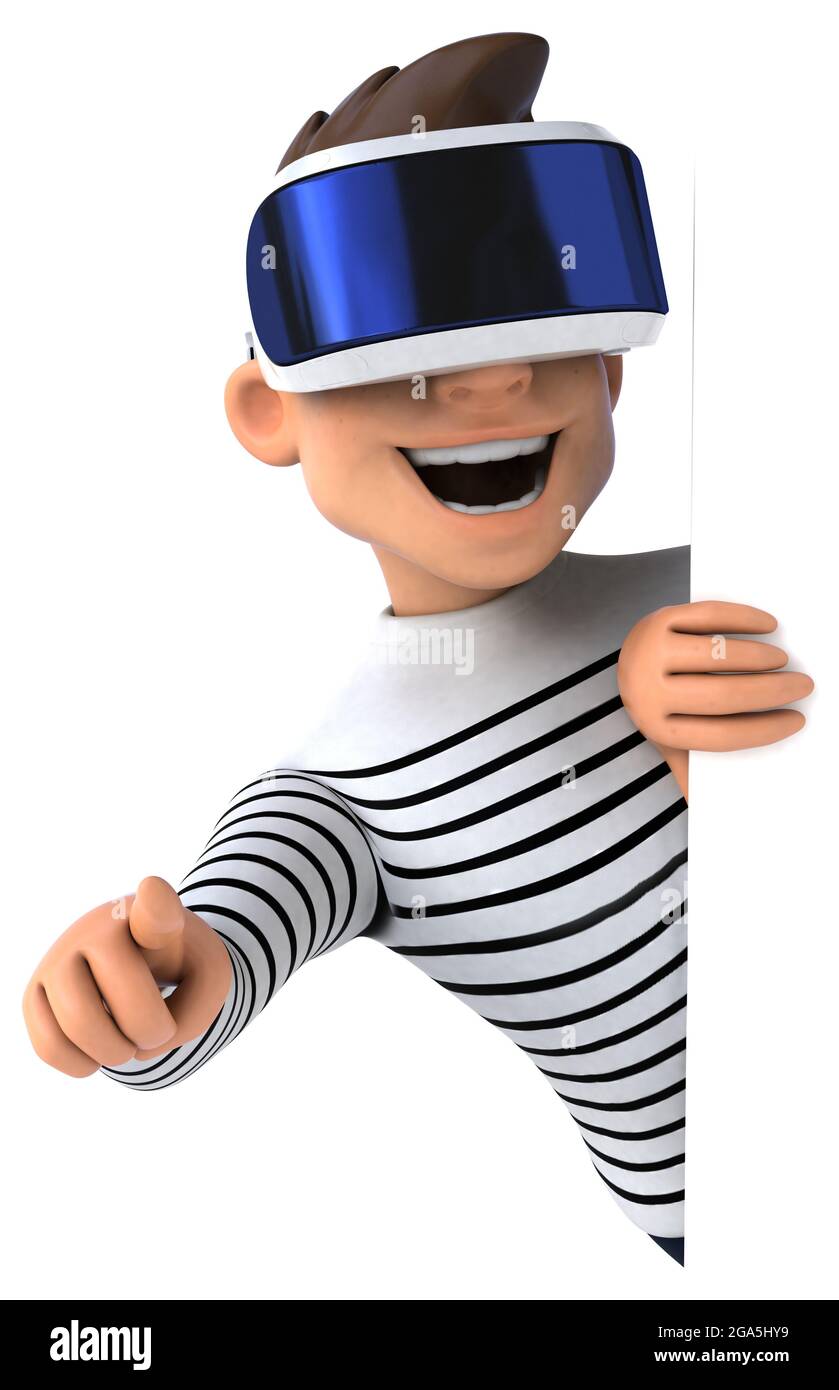 Fun 3D illustration of a cartoon man with a VR helmet Stock Photo - Alamy