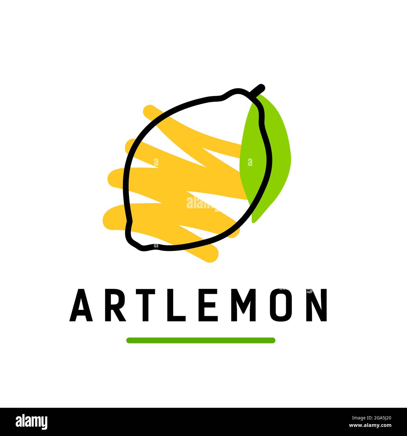 yellow lemon in abstract hand drawn line. Logo for healthy lifestyle or ...
