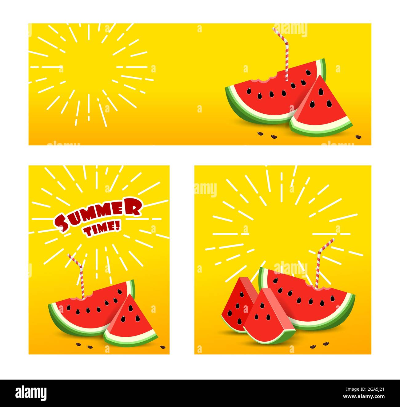 Set Summer banner with Watermelon. Sun rays drawn white pencil Stock ...