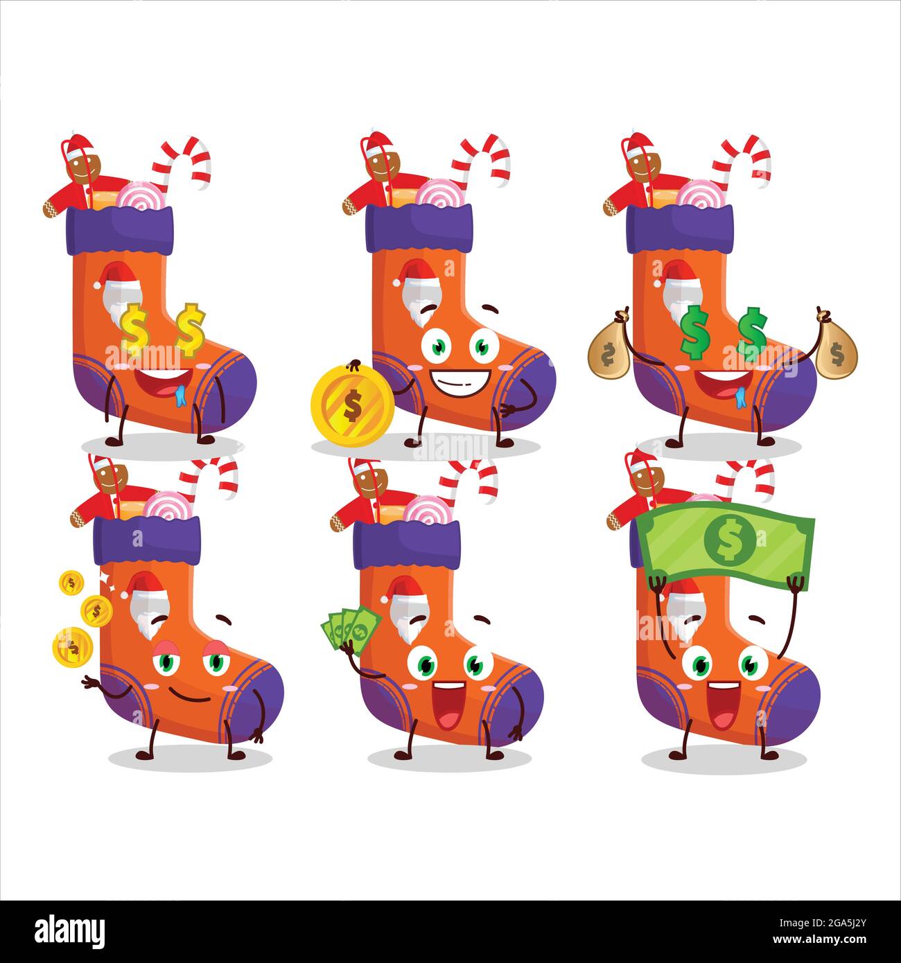 Christmas socks with gift cartoon character with cute emoticon bring ...