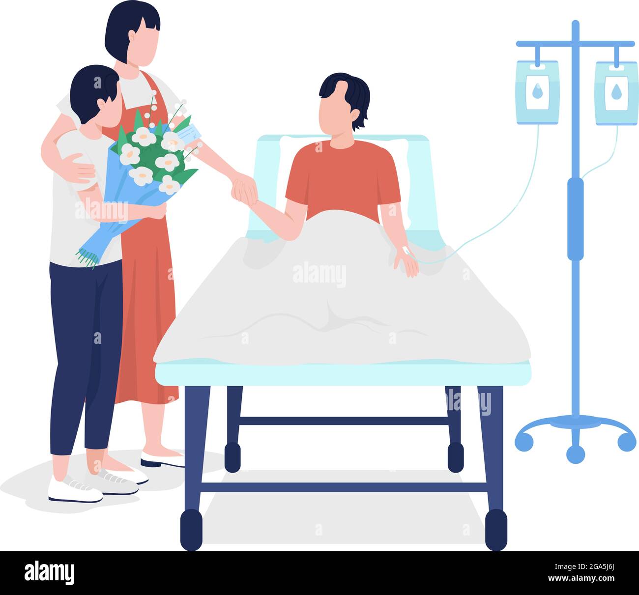 Family members visiting man in hospital semi flat color vector ...