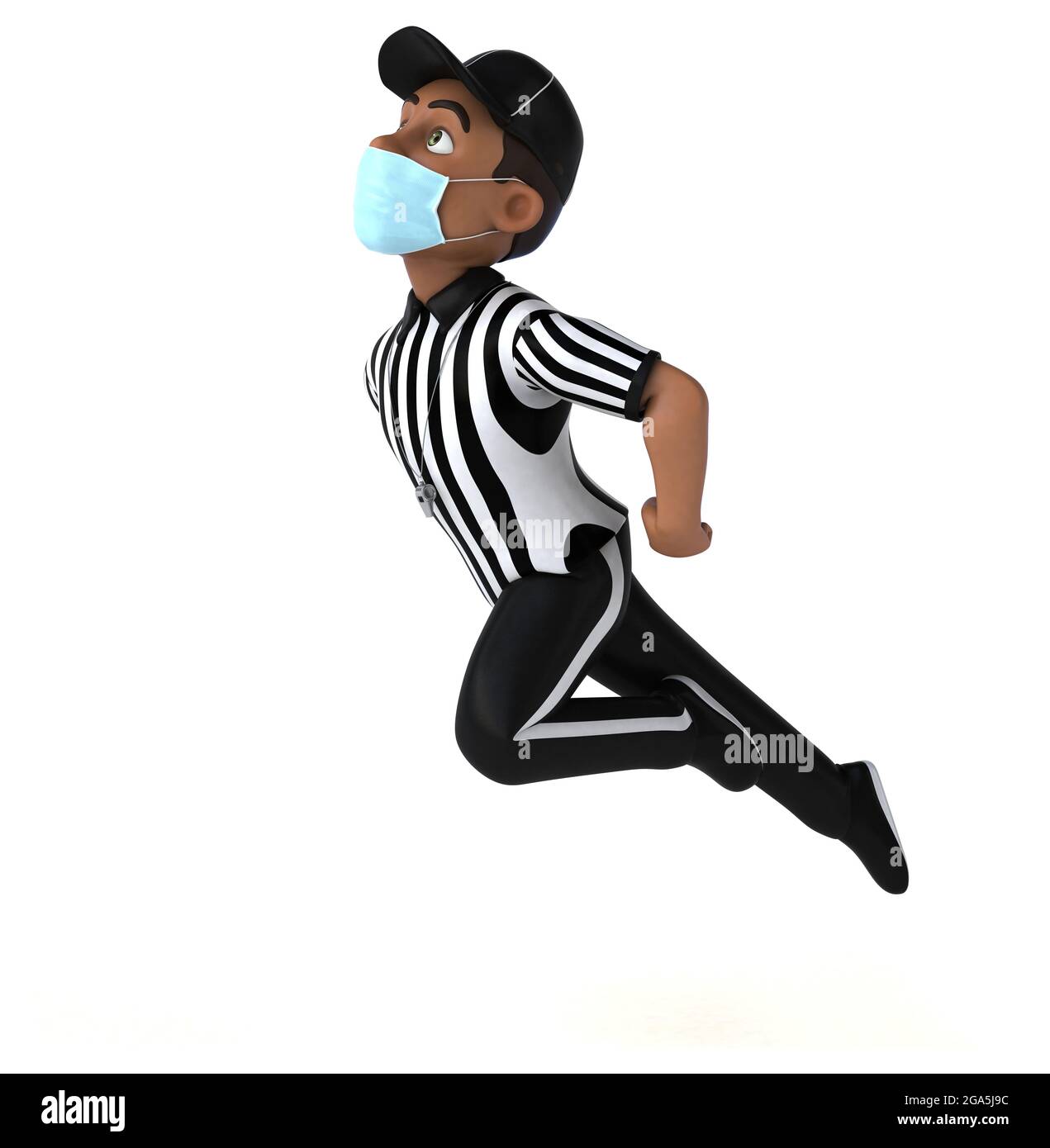 Fun 3D illustration of a black referee with a mask Stock Photo - Alamy
