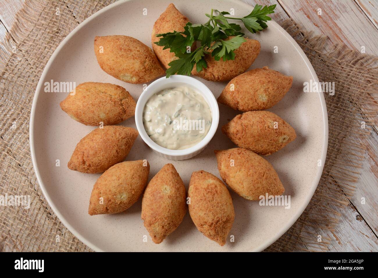 Deep fried kibbeh of ground beef meat mixed with bulgur, stuffed with ...