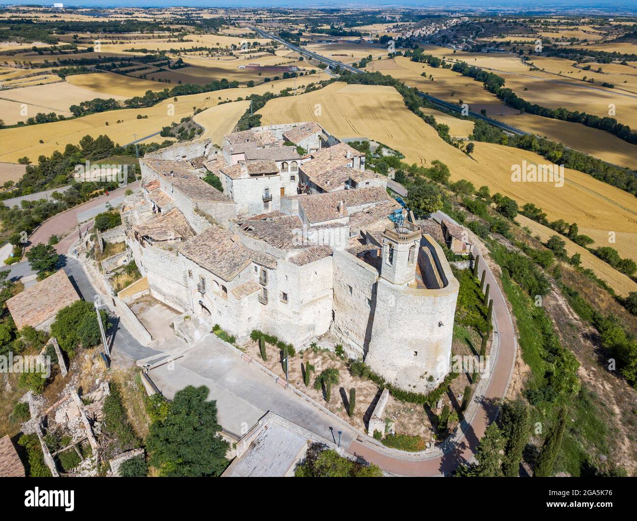 Aerial view of Medieval village of Montfalco Murallat in Lleida ...