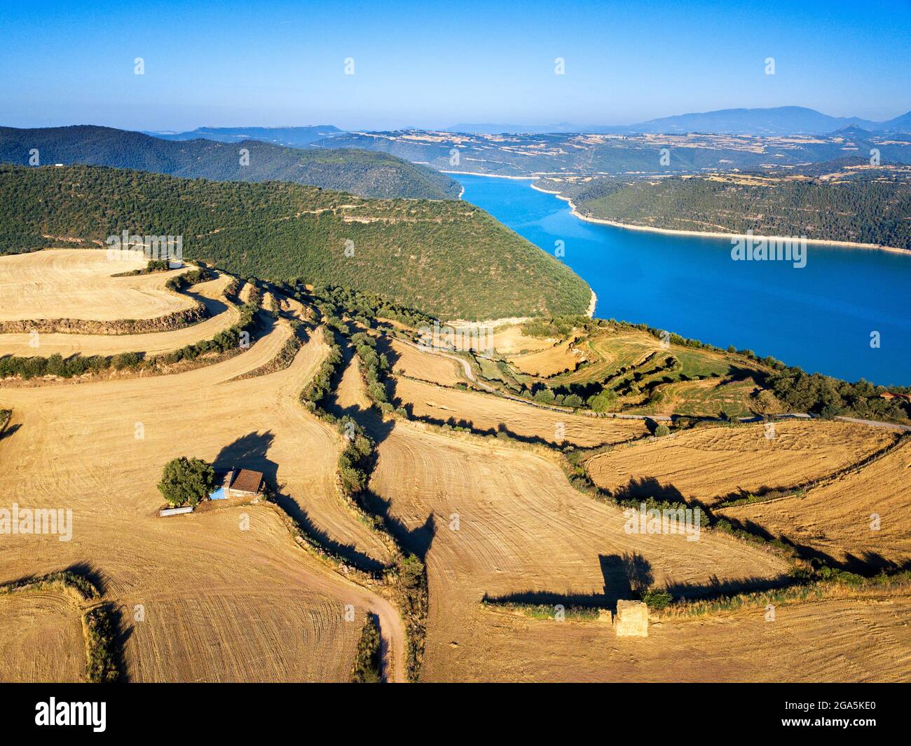 Aerial view of Rialb reservoir in the Segre river near Tiurana village ...
