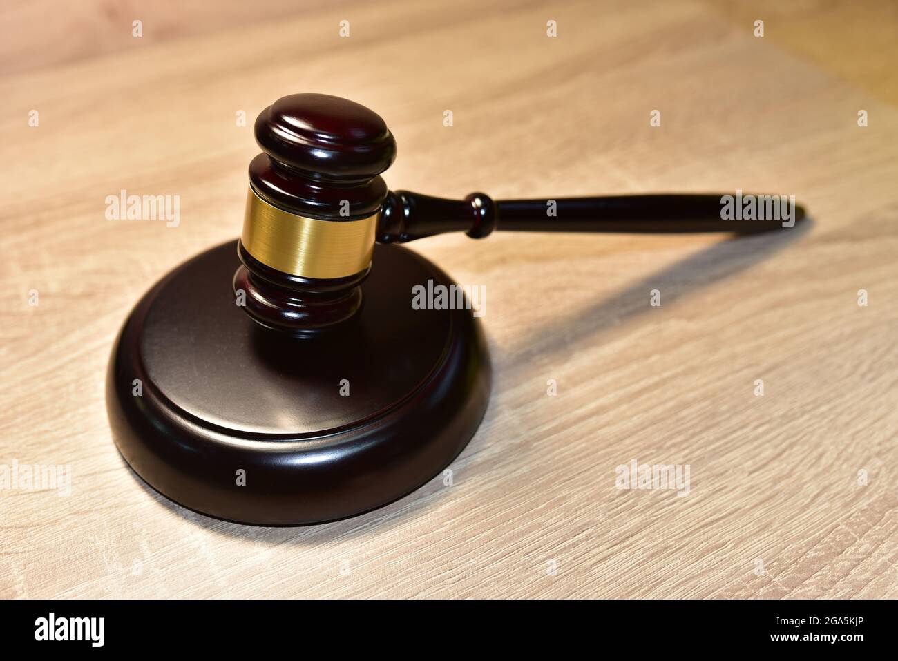 Judge hammer on wooden background. Justice concept in courtroom. Mallet ...