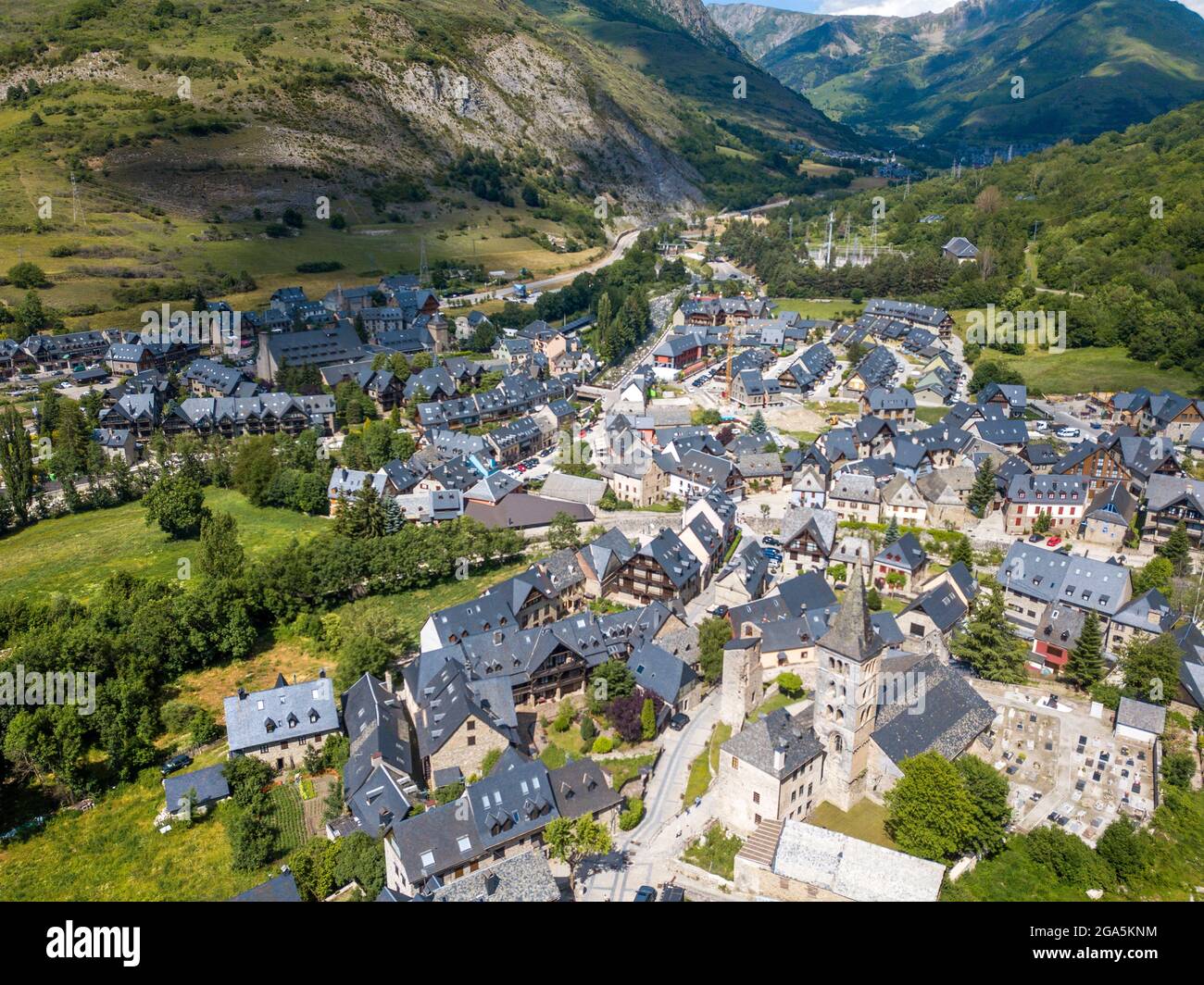 Aerial view of Arties village Viella, Val d'Aran, Aran Valley in Aran ...