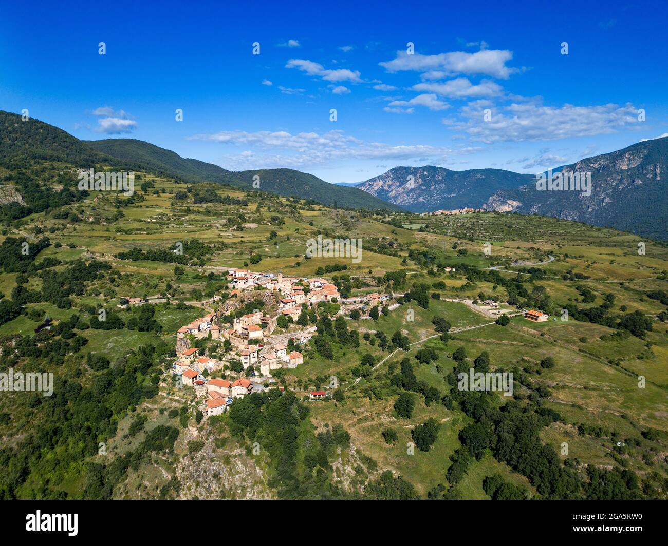 Panoramic view of the Bar village in Cadí mountain range Catalonia ...