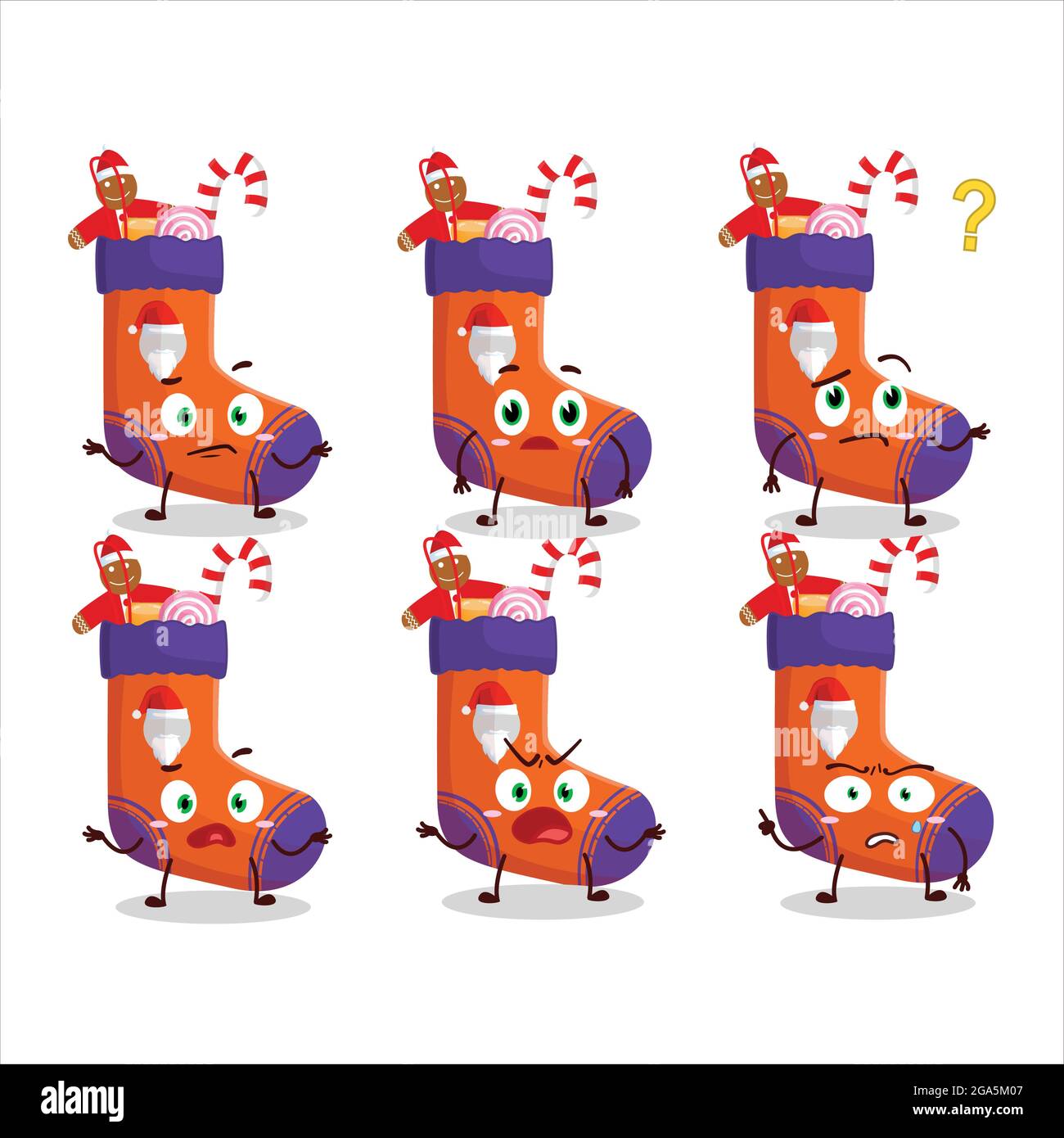 Cartoon character of christmas socks with gift with what expression ...