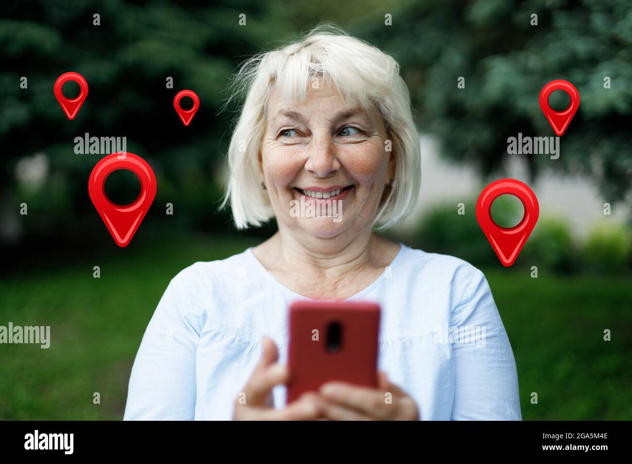 Navigation and digital map concepts with woman using gps on smartphone ...