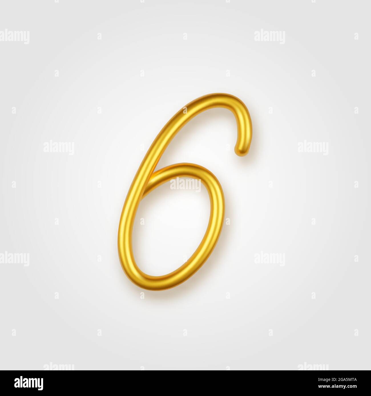 Gold 3d realistic number 6 sign on a light background. Vector ...