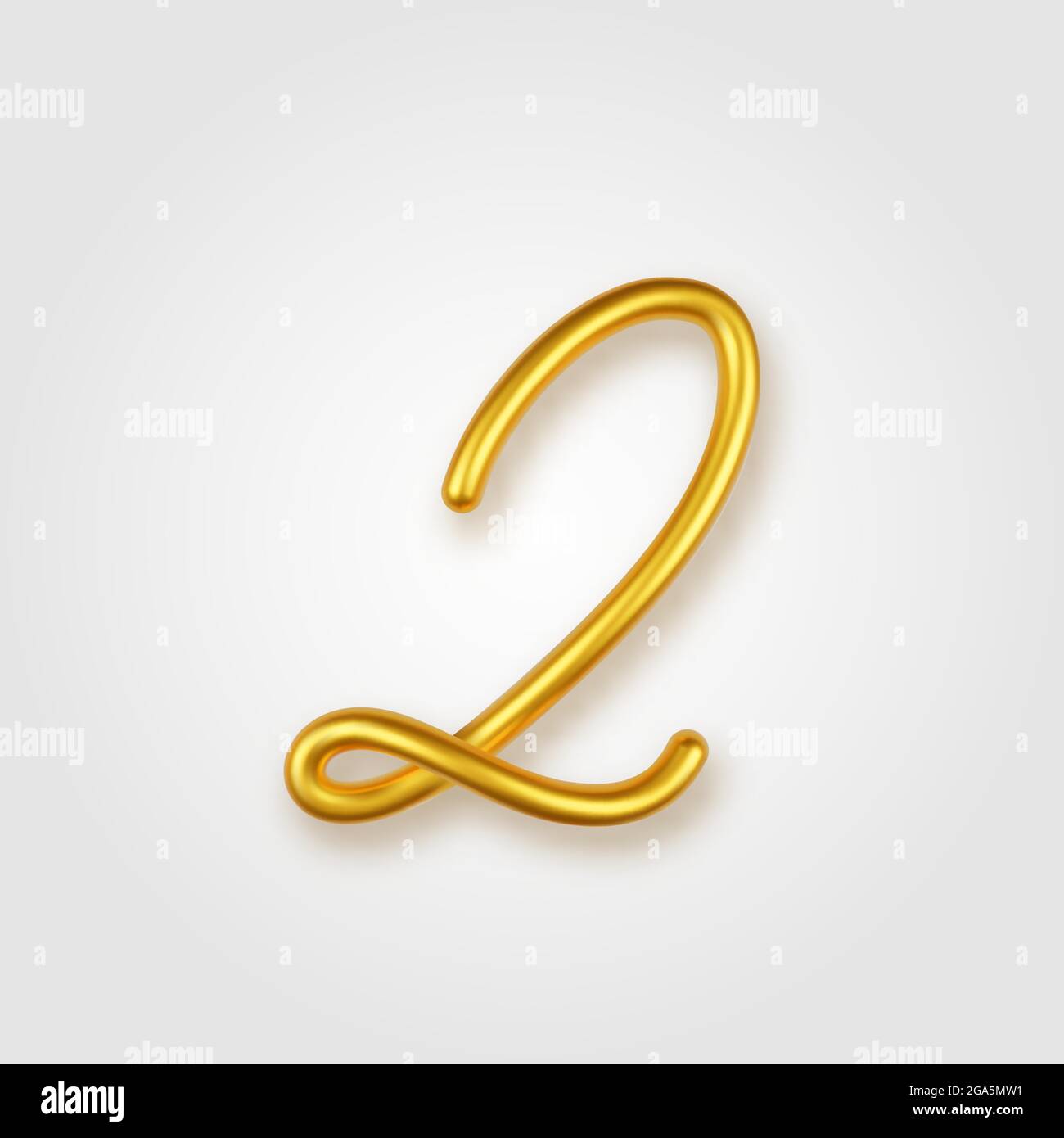 Gold 3d realistic number 2 sign on a light background. Vector ...