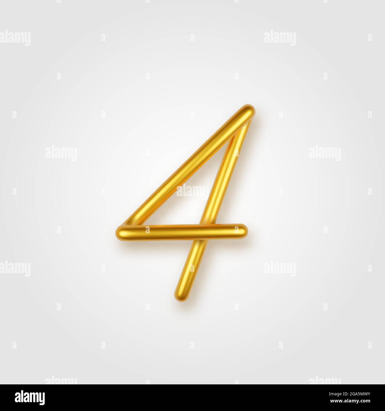 Gold 3d realistic number 4 sign on a light background. Vector ...