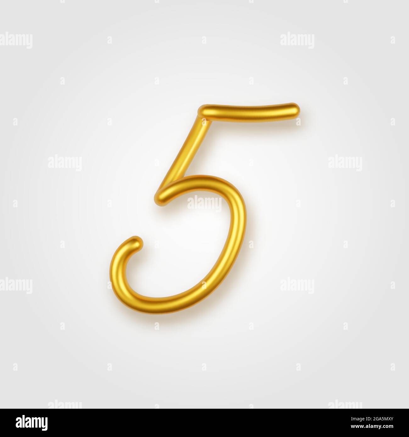 Gold 3d realistic number 5 sign on a light background. Vector ...