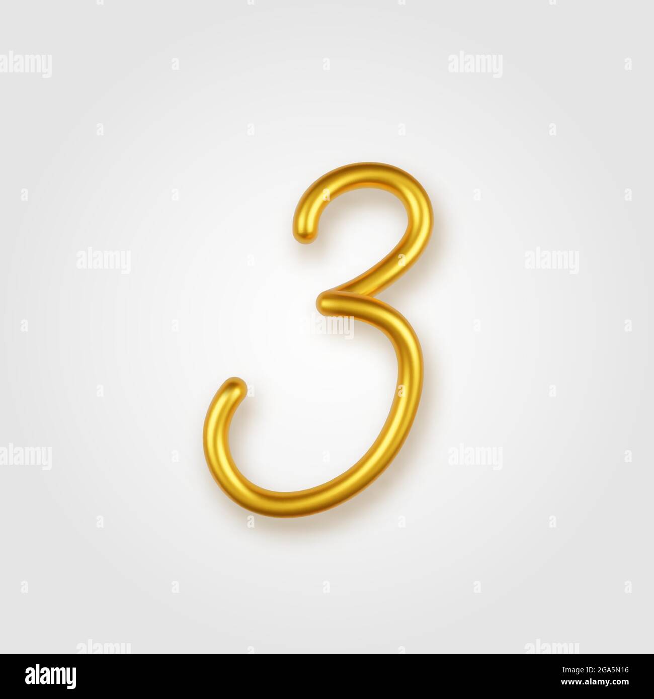 Gold 3d realistic number 3 sign on a light background. Vector ...