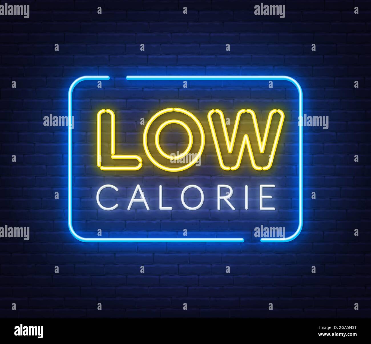 Low Calorie neon sign in frame on brick wall background Stock Vector ...