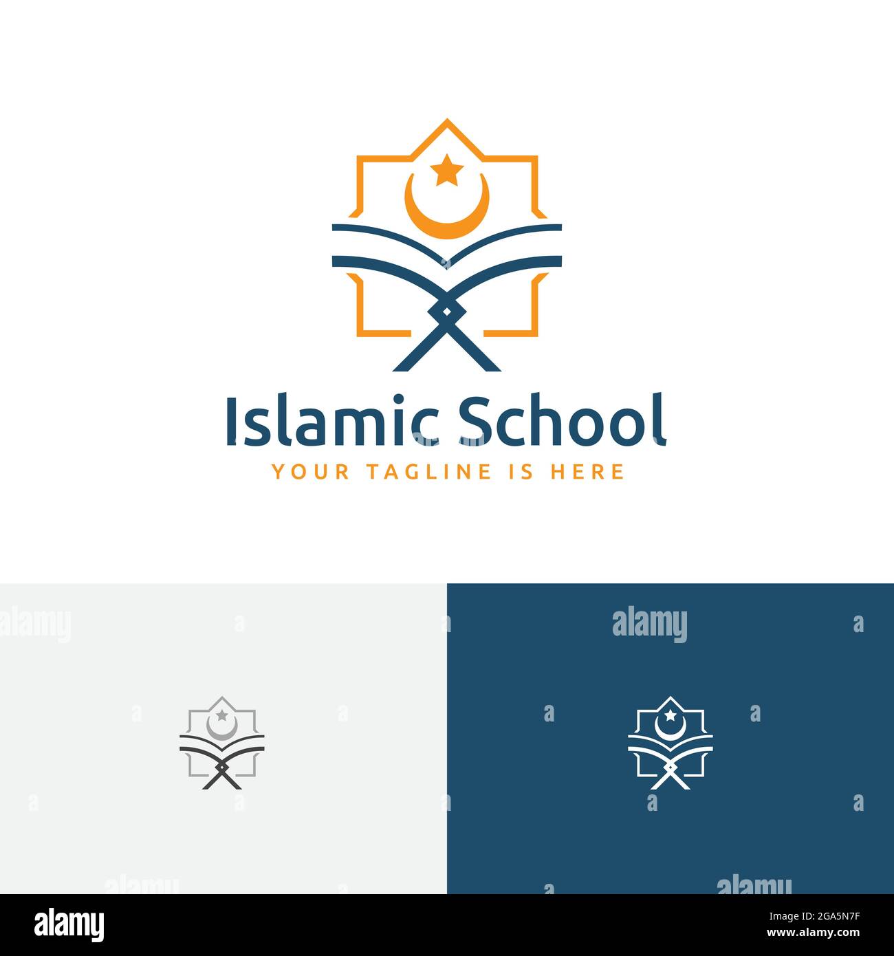 Crescent Moon Star Islamic School Quran Reading Learning Logo Stock ...